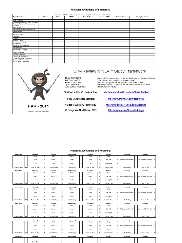 CPA Review NINJA Study Planner | PDF | Accounting | Certified Public ...