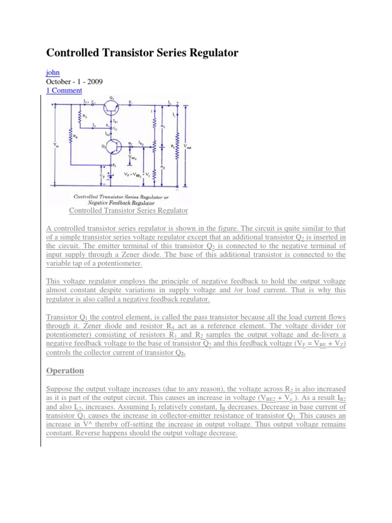 Controlled Transistor Series Regulator | PDF | Teaching Methods & Materials