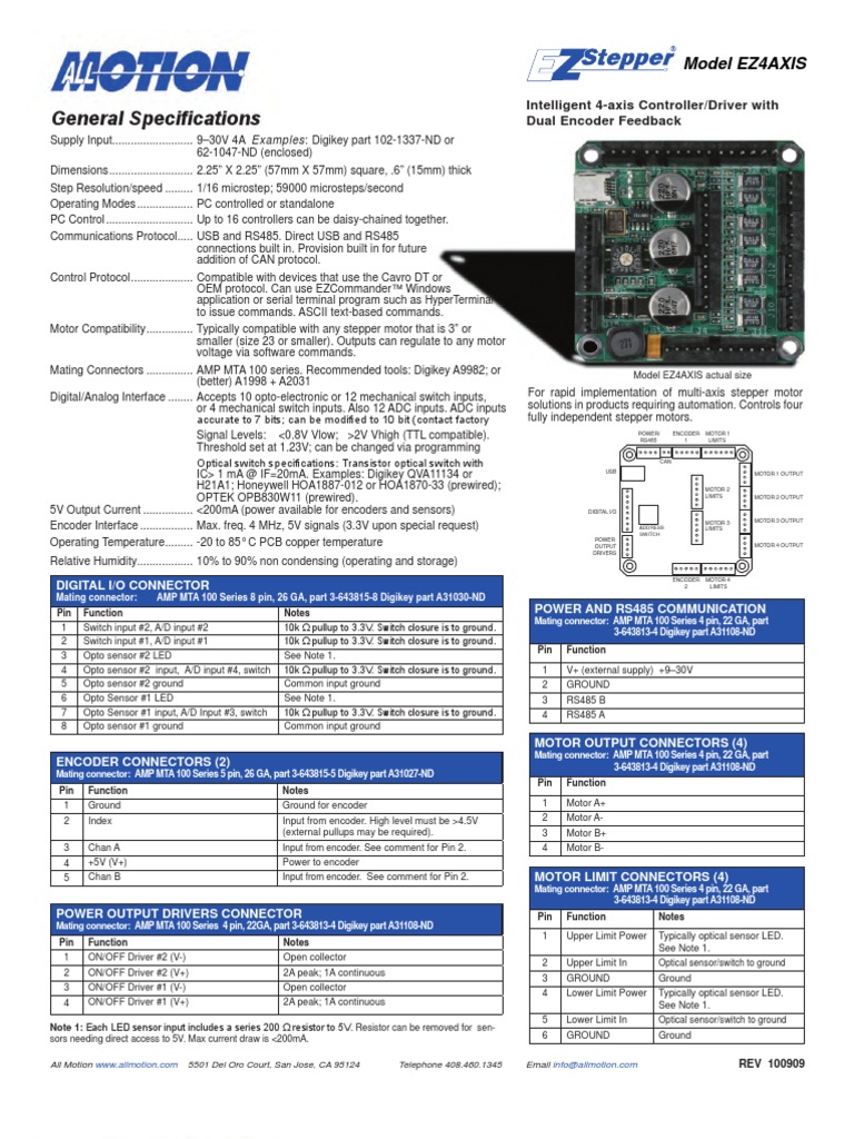 All Motion EZ Stepper Model EZ4AXIS | PDF | Amplifier | Analog To ...