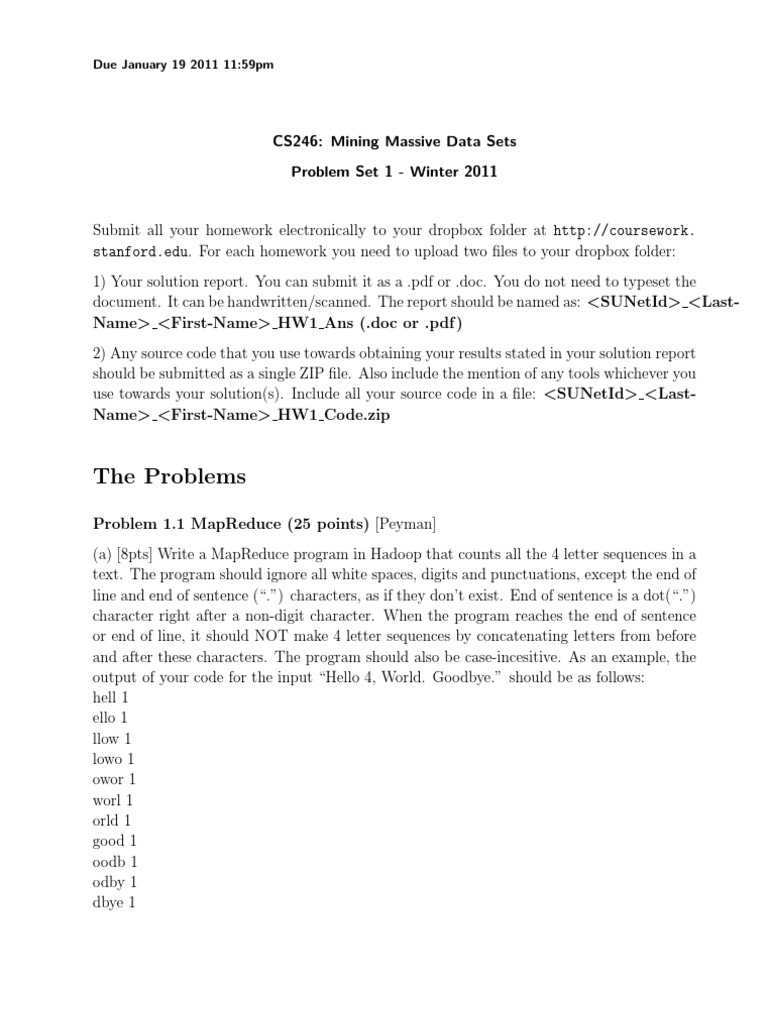 CS246 Hw1 | PDF | Map Reduce | Sequence