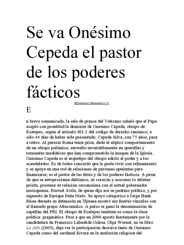 Onésimo Cepeda: Retiro Controversial | PDF | Historia | Religión y ...