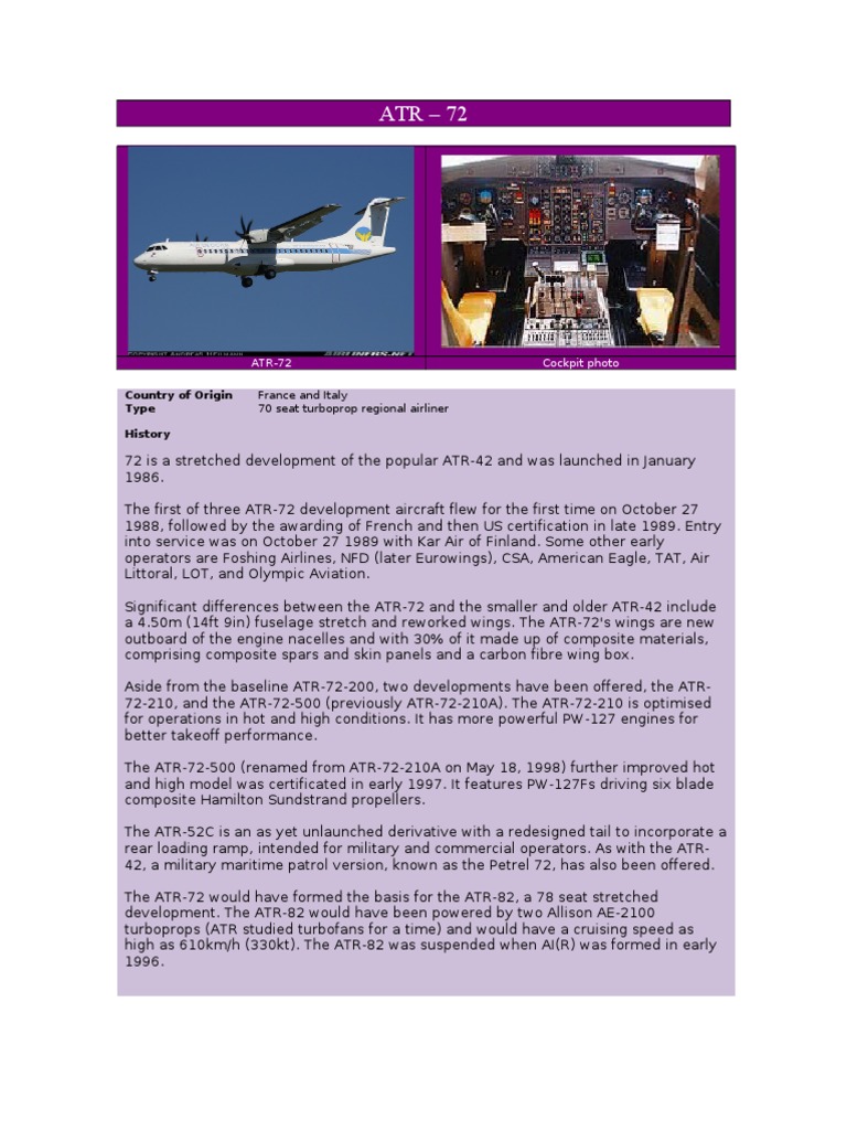 Atr 72 | PDF | Aircraft Configurations | Industries
