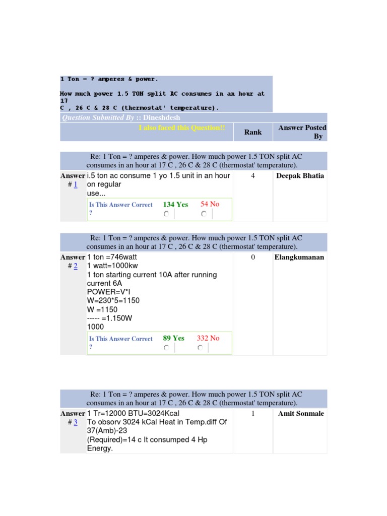 Ac Tonnage Current Calculation | PDF | Watt | Tonnage