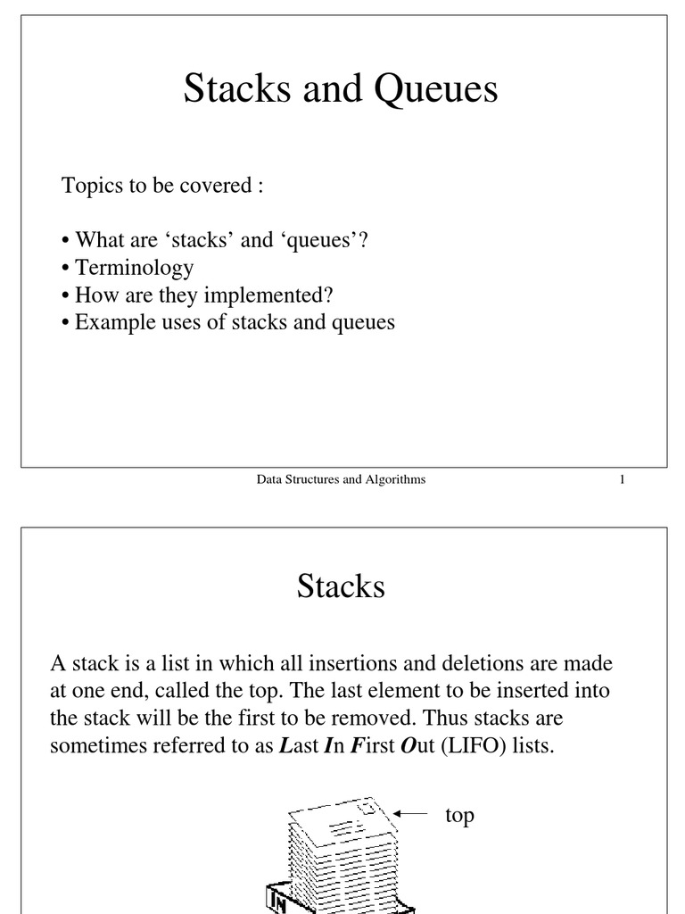 Stacks and Queues | PDF | Queue (Abstract Data Type) | Formal Methods
