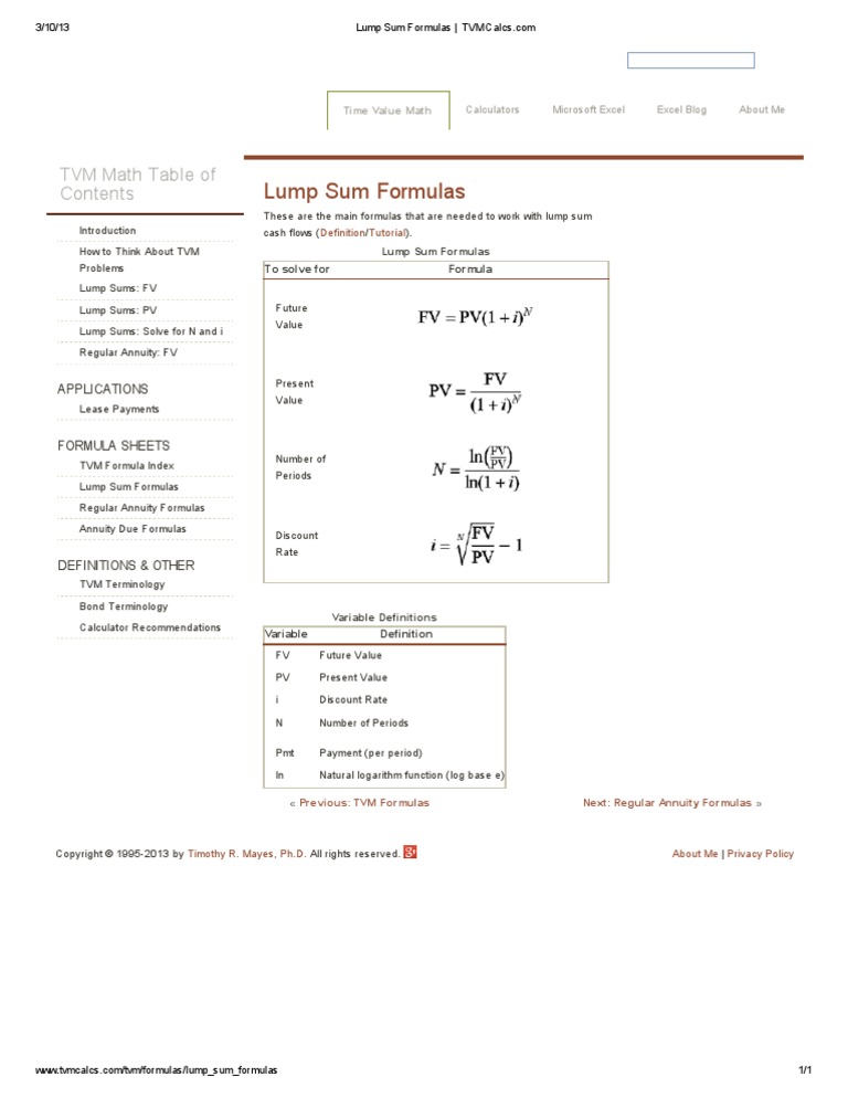 Lump Sum Formulas - TVMCalcs | PDF
