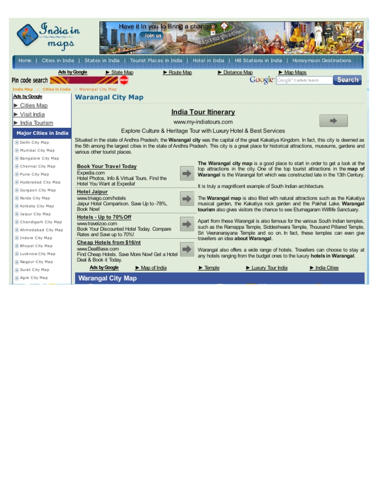 Warangal City Map | PDF | Tourism | South Asia