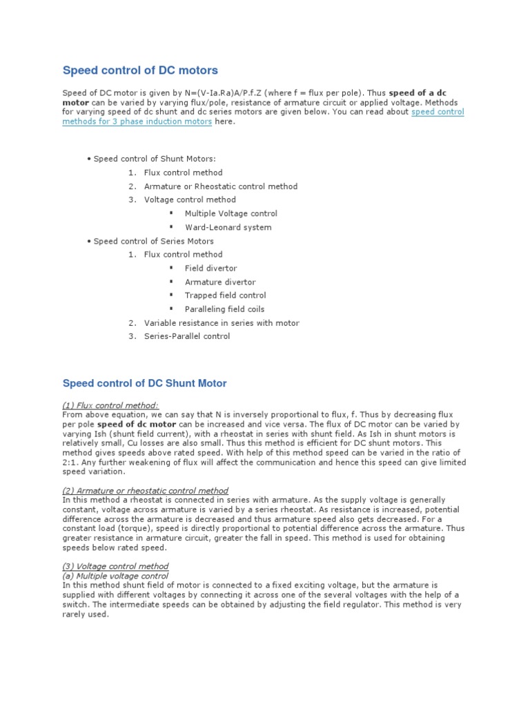 Speed Control of DC Motors | Download Free PDF | Series And Parallel ...
