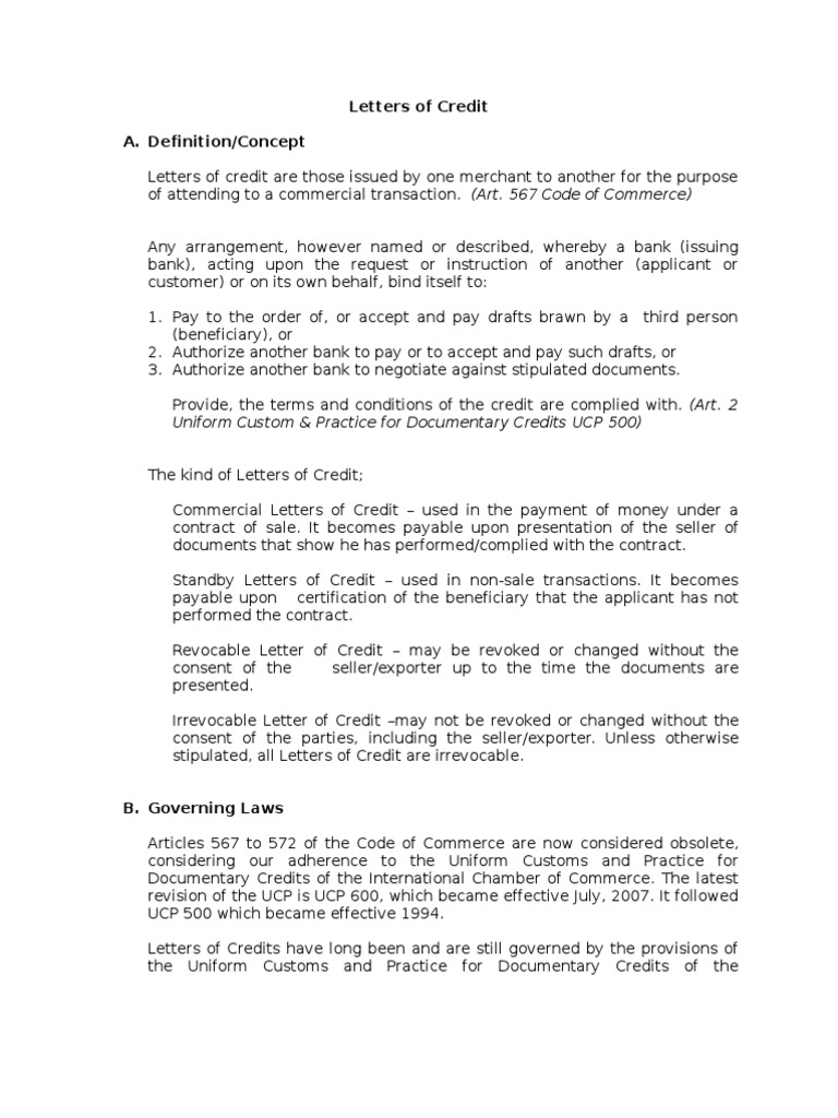 Letters of Credit..doc | Letter Of Credit | Private Law