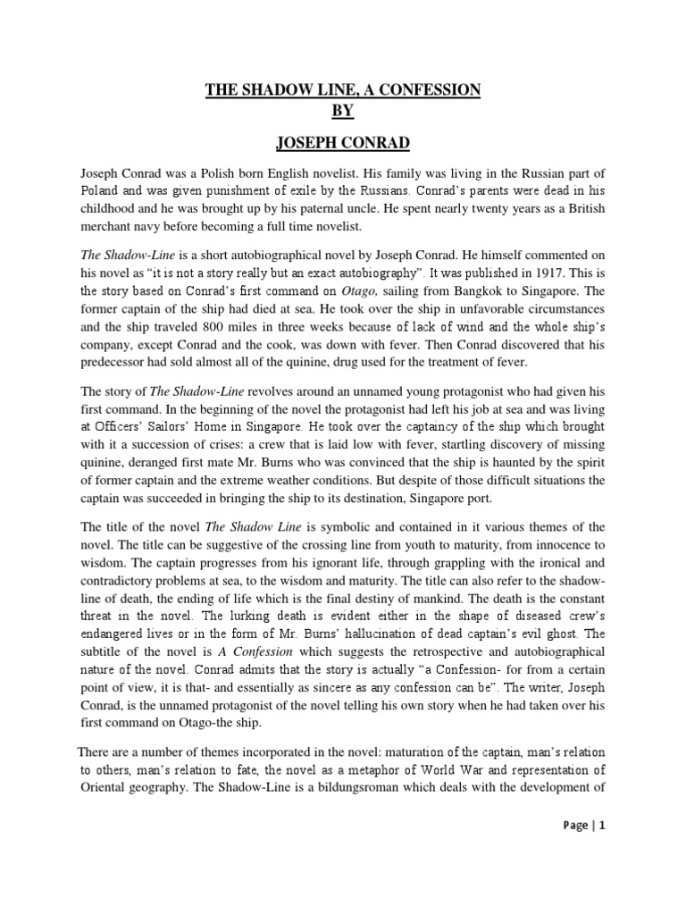 Analysis of Conrad's The Shadow Line, A Confession | Download Free PDF ...