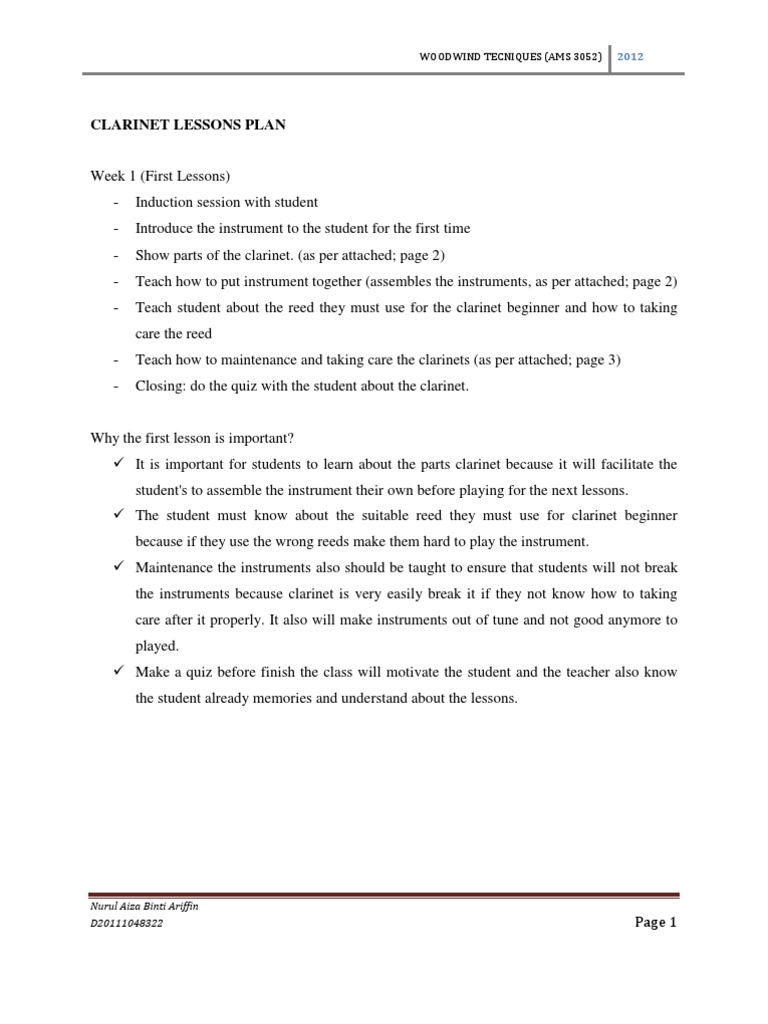 07 Lessons Plan Woodwind | PDF | Saxophone | Clarinet