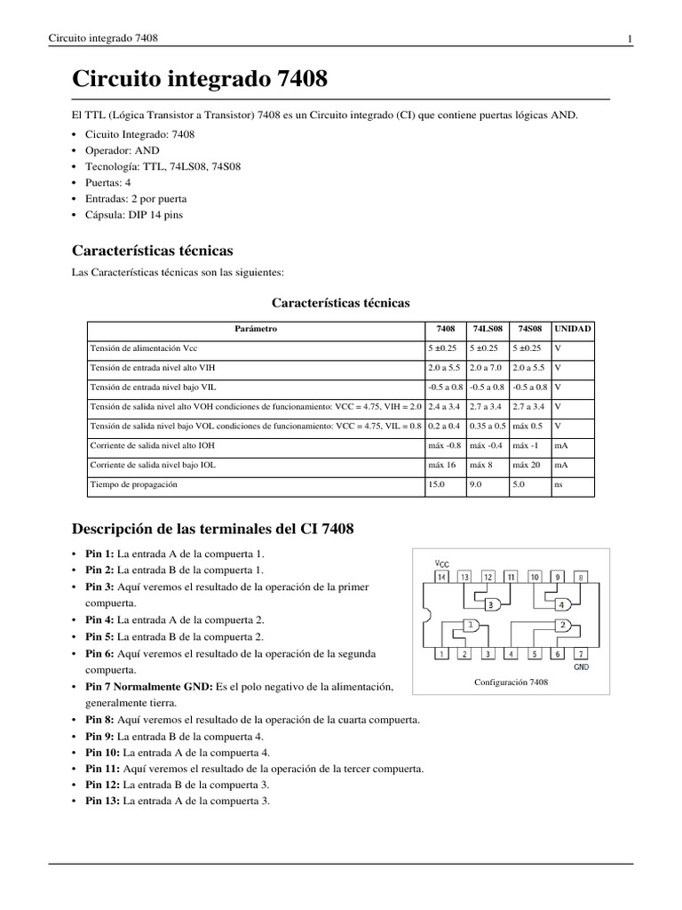 Circuito Integrado 7408 | PDF | Puerta lógica | Diseño electronico