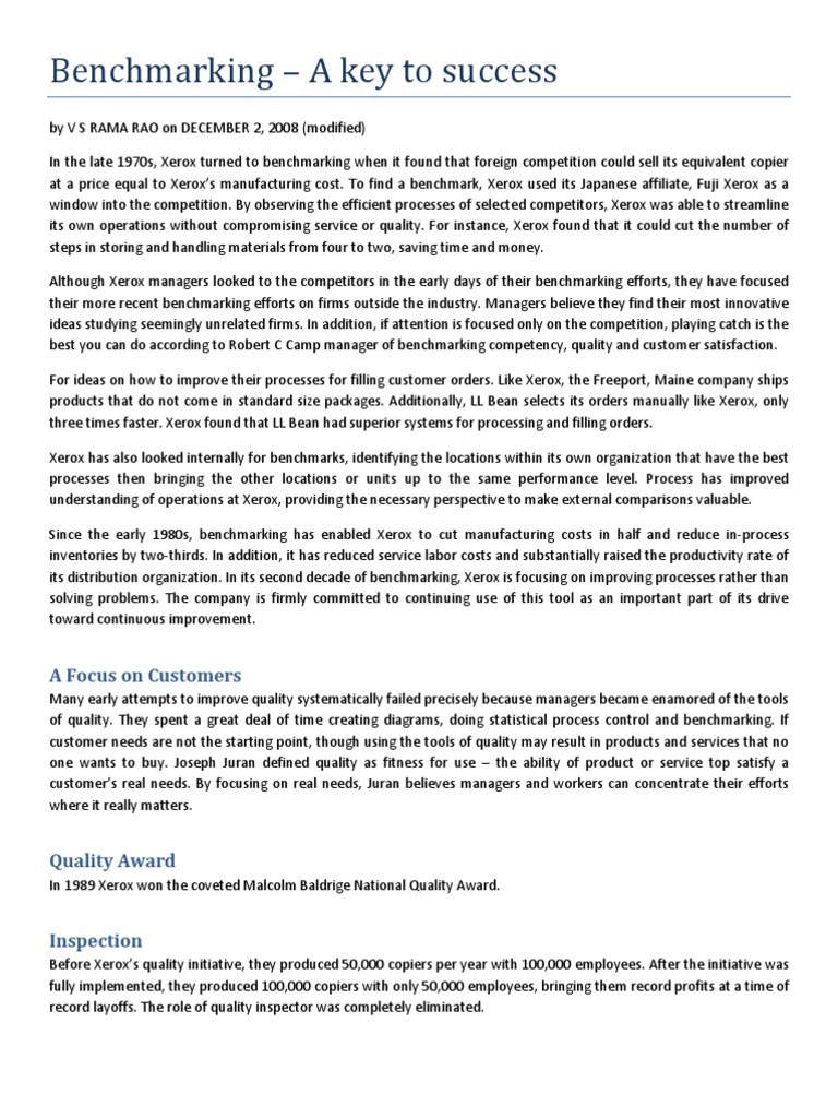 Case Study Xerox - Benchmarking A Key To Success | PDF | Benchmarking ...