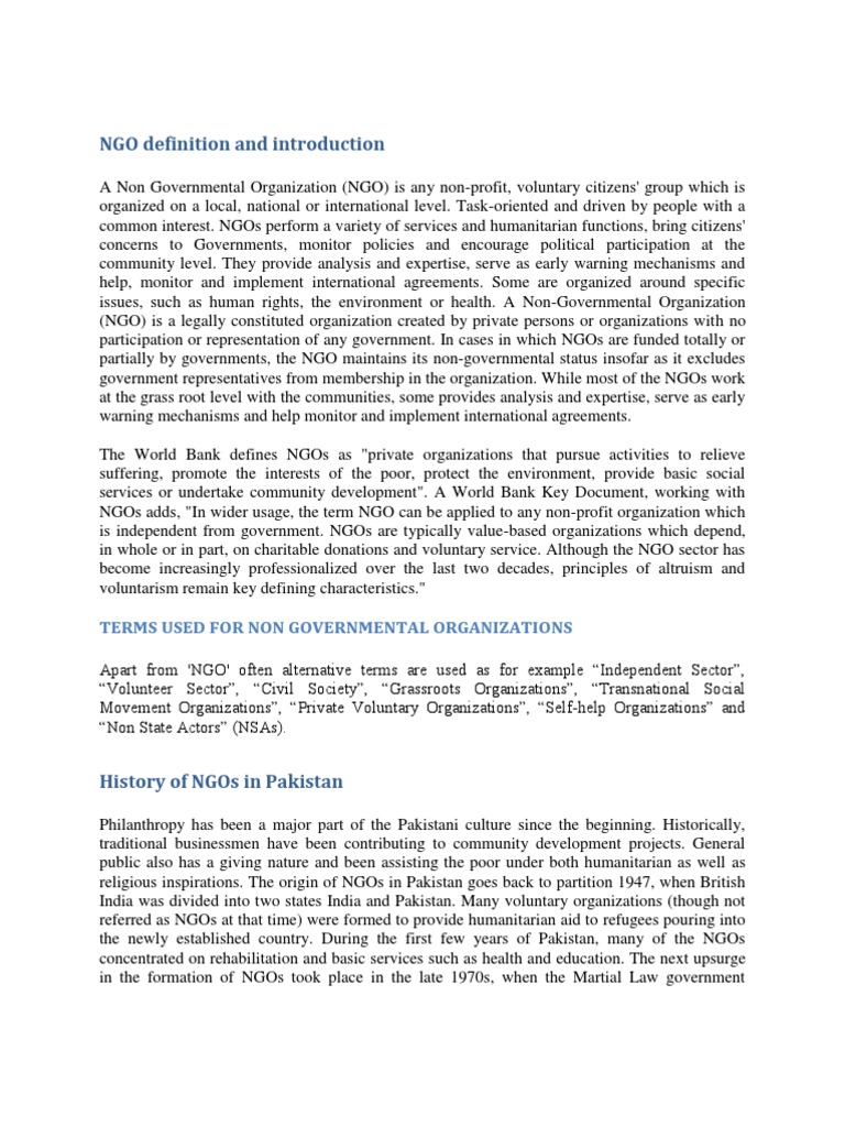 NGO Overview and Pakistan History | PDF | Non Governmental Organization ...