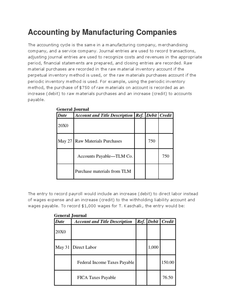 Accounting by Manufacturing Companies | PDF | Debits And Credits ...