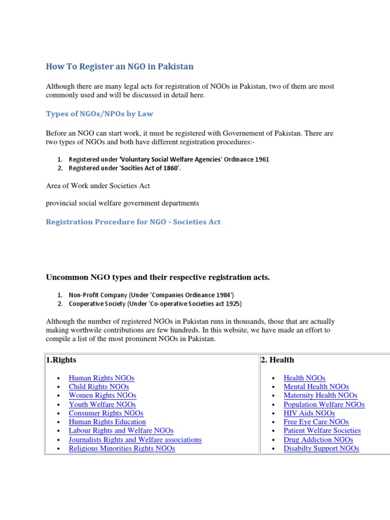 How To Register An NGO in Pakistan | PDF | Non Governmental ...