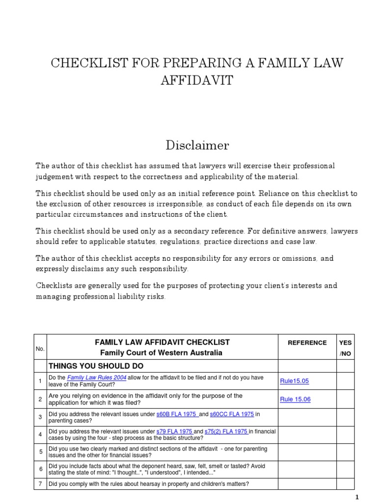 Checklist For Preparing A Family Law Affidavit | PDF | Affidavit | Lawyer