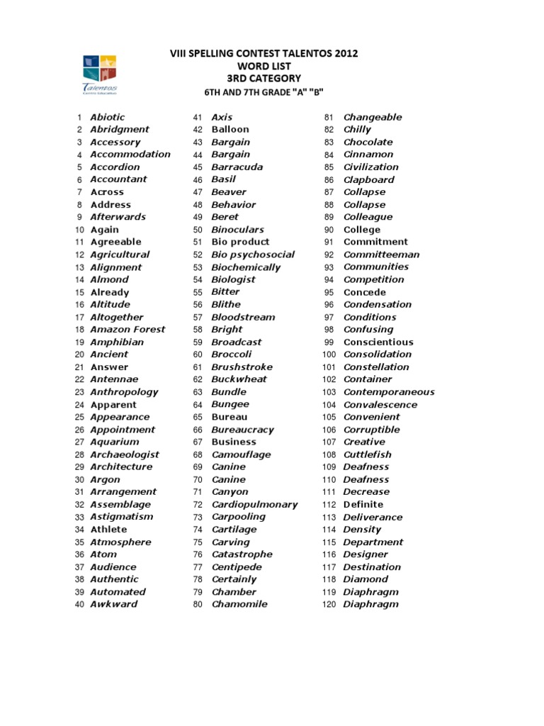 6th-7th Grade Spelling Word List | PDF