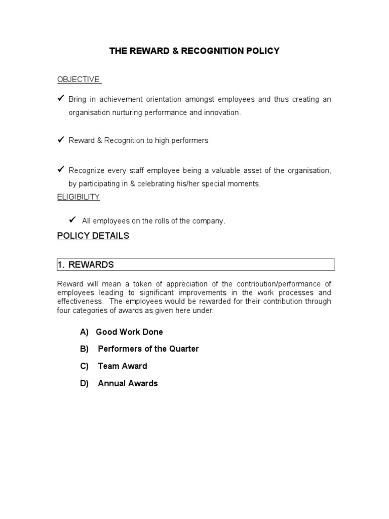 Employee Rewards & Recognition Policy | PDF | Innovation | Employment