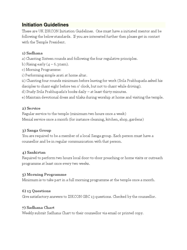 ISKCON UK - Initiation Guidelines | PDF | Guru | Bhagavad Gita