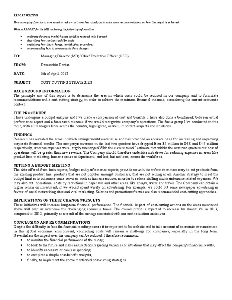 REPORT Cost Cutting | PDF | Chief Executive Officer | Strategic Management