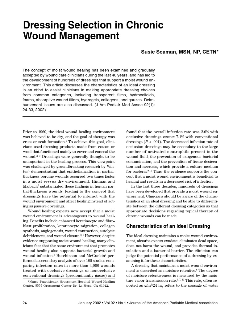 Dressing Selection in Chronic Wound Management | PDF | Wound | Wound ...