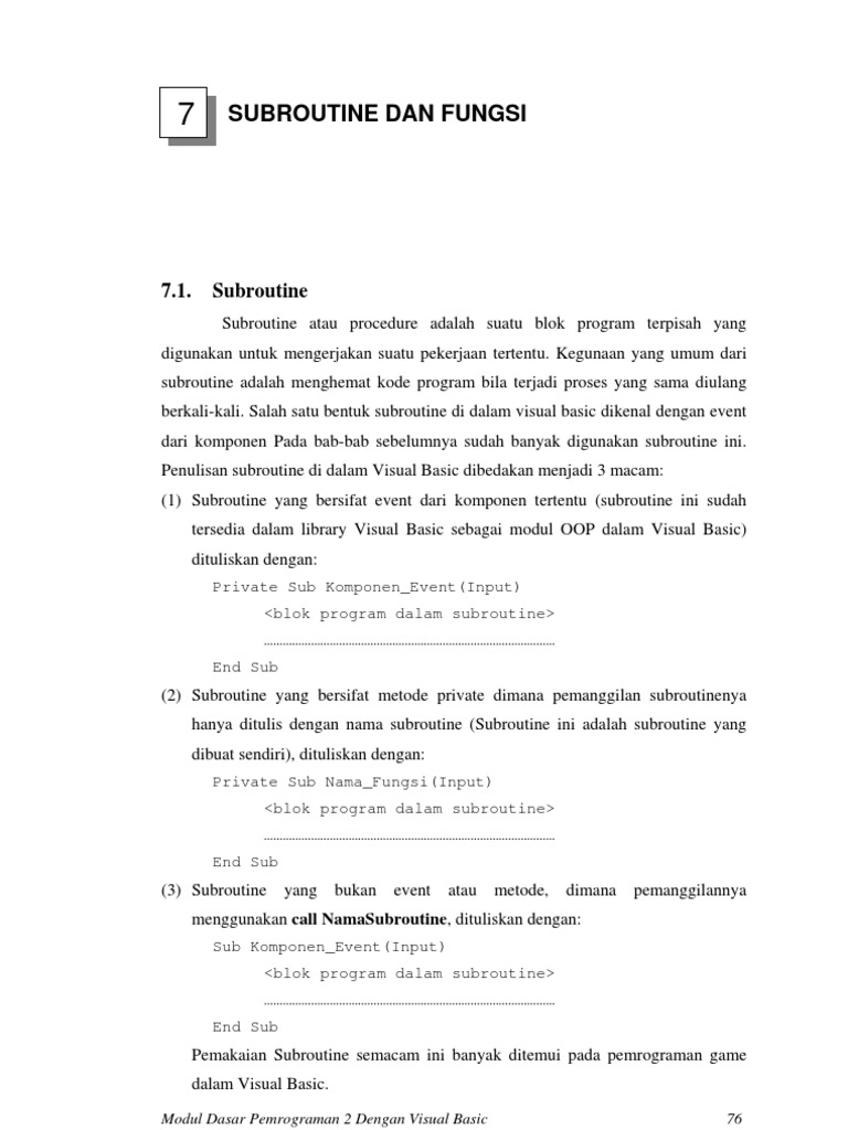 Bab 7 Visual Basic - Subroutine Dan Fungsi | PDF