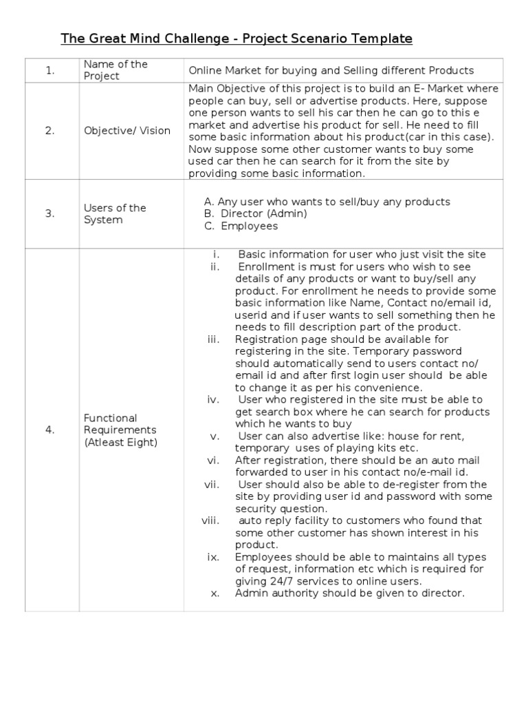 The Great Mind Challenge - Project Scenario Template | PDF