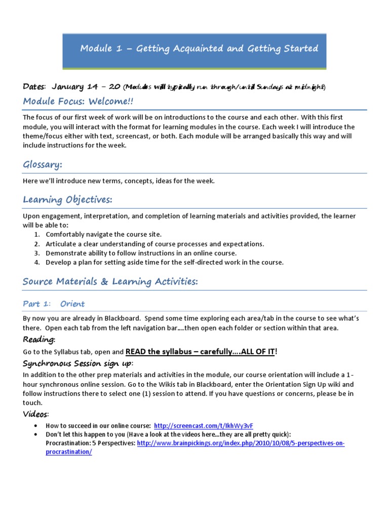 Learning Module 1 - Orientation - SP2013 | PDF | Educational Technology ...