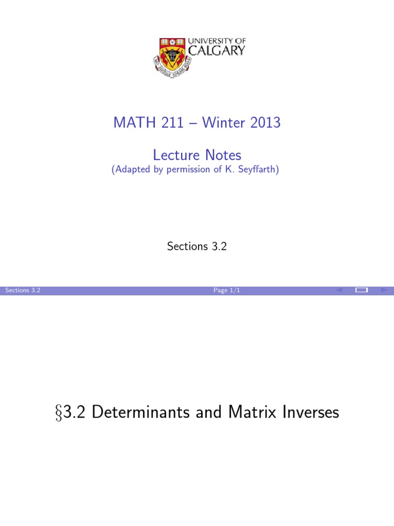 MATH 211 - Winter 2013 Lecture Notes: (Adapted by Permission of K ...