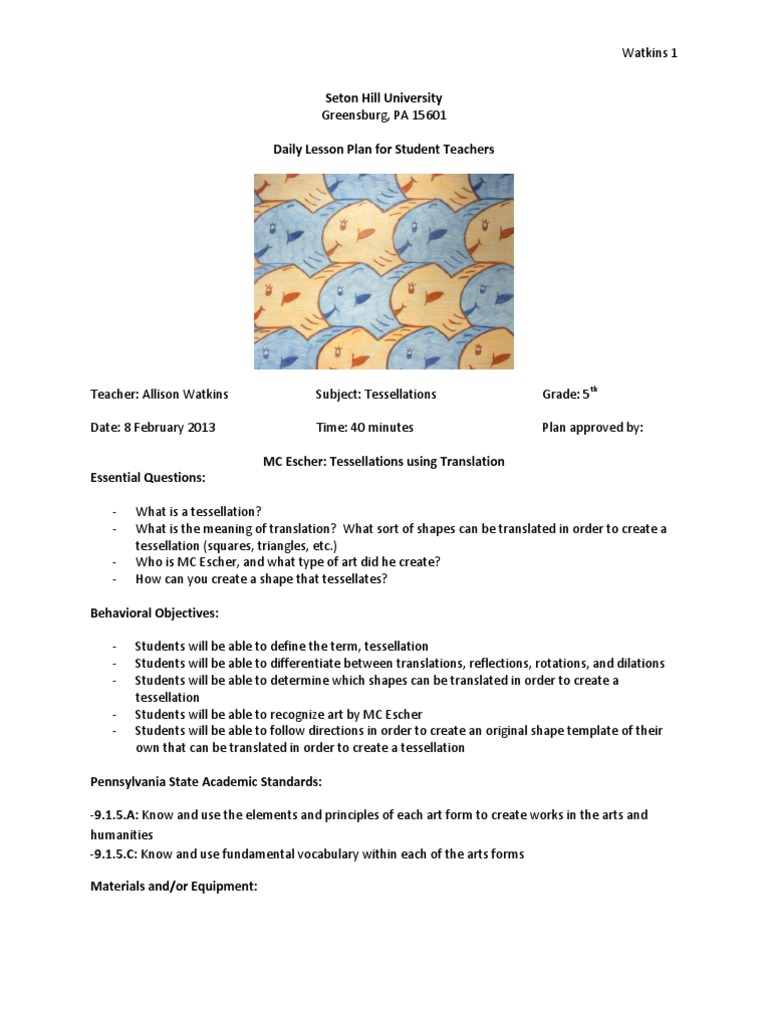 5th Grade Tessellation Lesson Plan | PDF | Shape | Teaching Mathematics