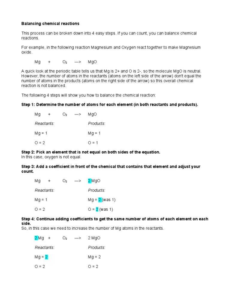 How to Balance Chemical Reactions | PDF | Science & Mathematics ...
