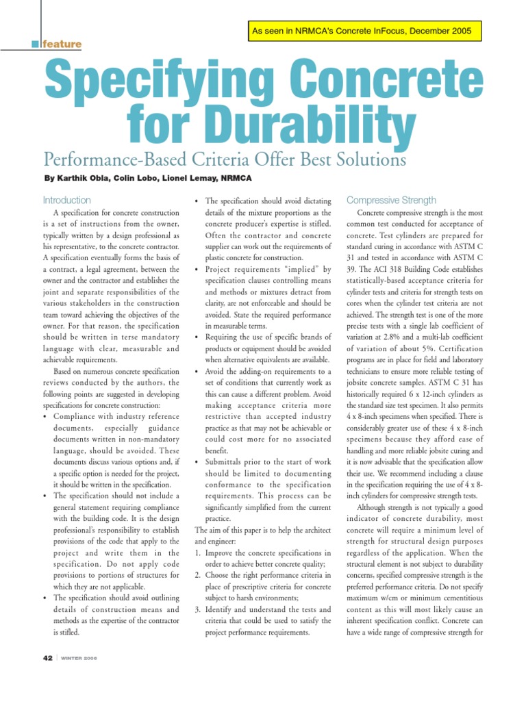 Specifying Durable Concrete Solutions | PDF | Corrosion | Concrete