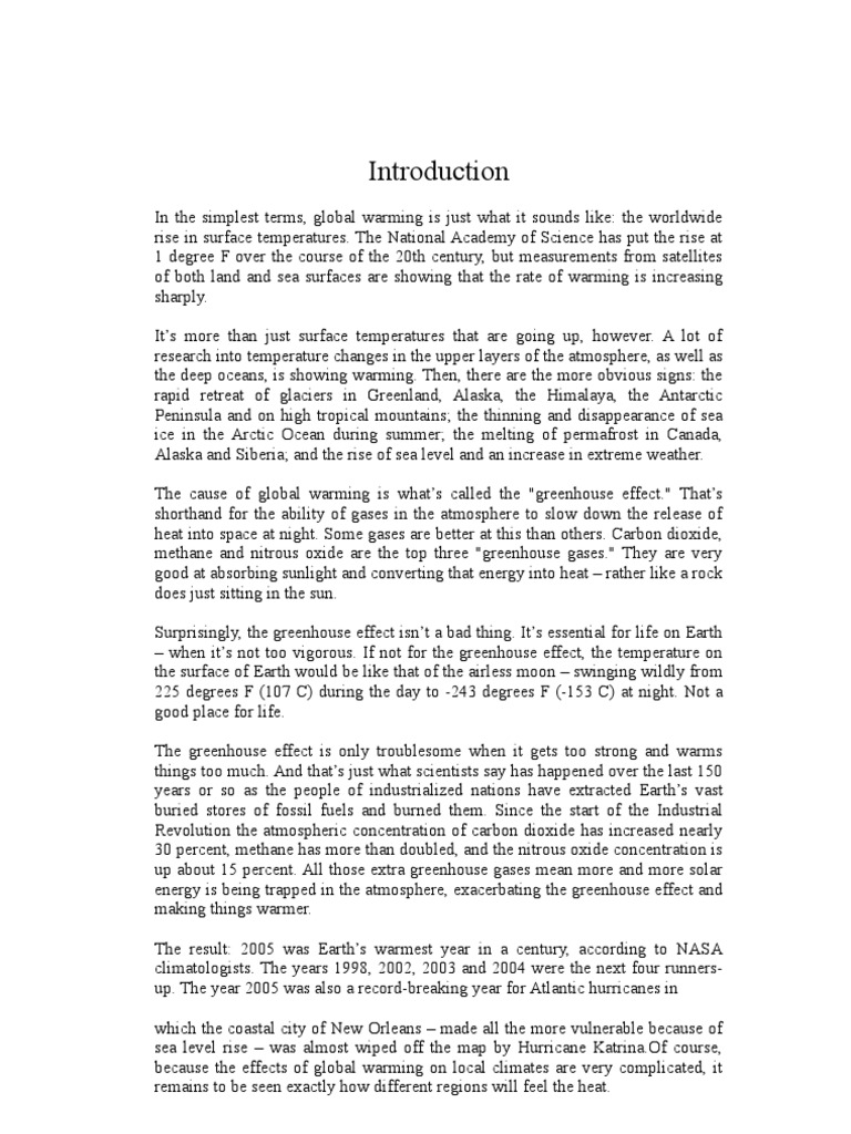 Introduction of Global Warming | PDF | Global Warming | Greenhouse Effect