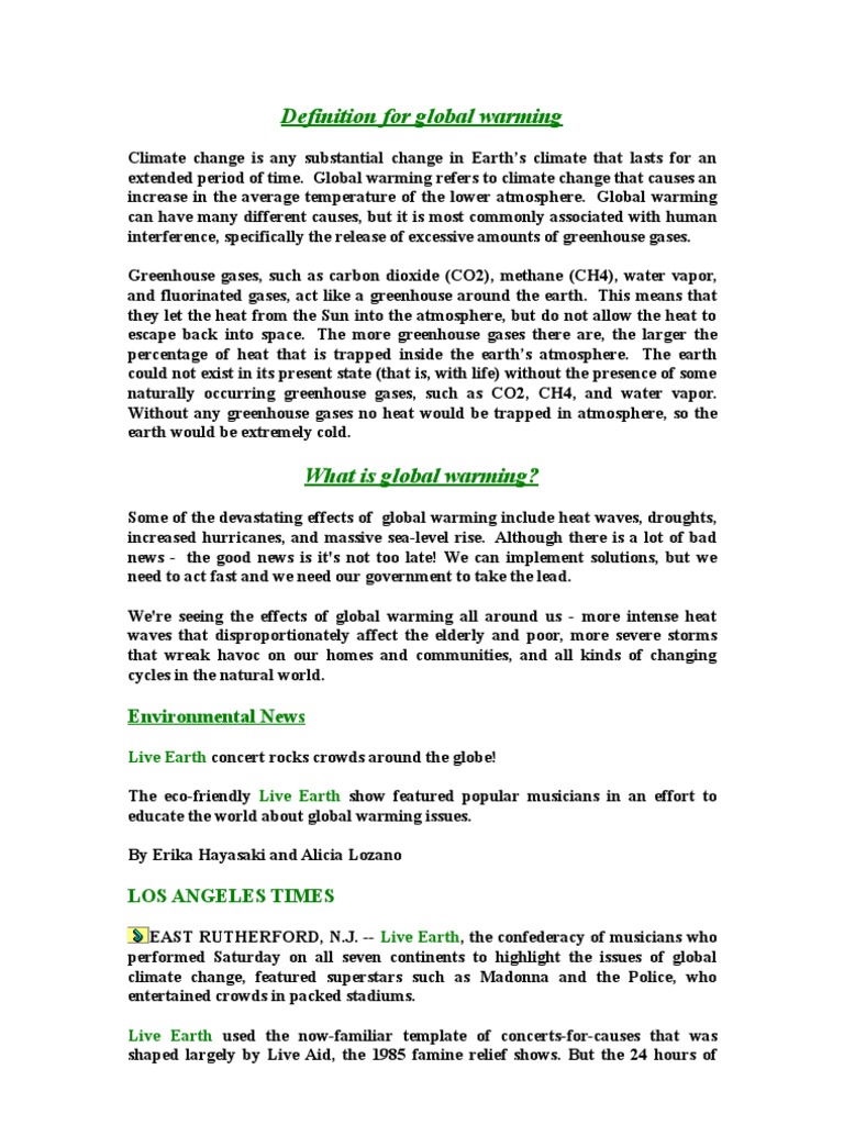 Definition For Global Warming | PDF | Greenhouse Effect | Global Warming