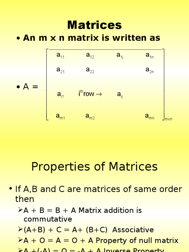 Matrices: - An M X N Matrix Is Written As | PDF | Matrix (Mathematics ...