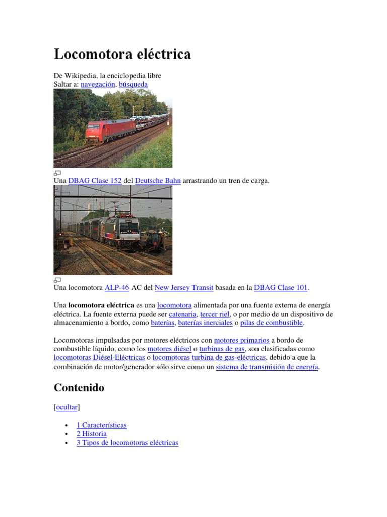 Historia y características de locomotoras eléctricas | PDF ...