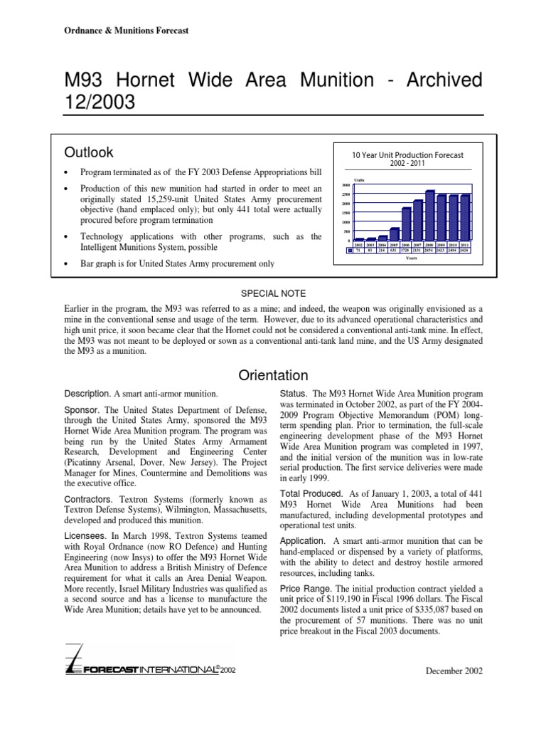 M93 Hornet Wide Area Munition - Archived 12/2003 | PDF | Cluster ...