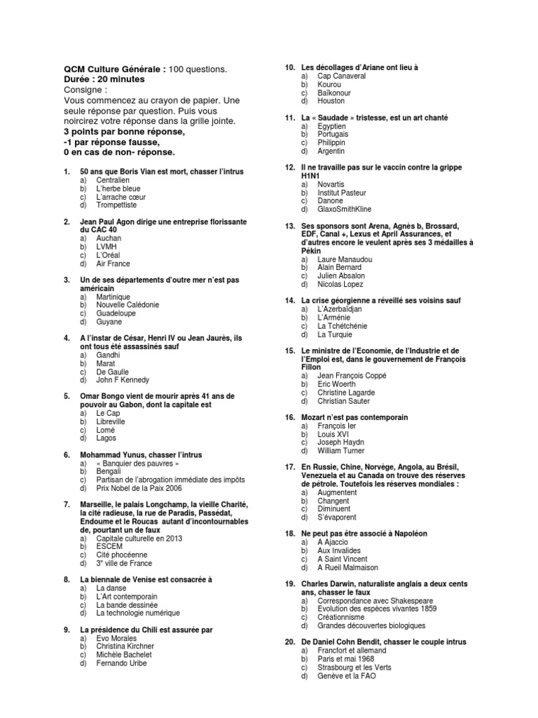 QCM Culture Generale | PDF