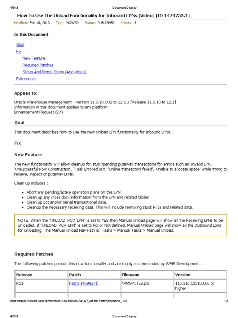 WMS Unload Function | PDF | Information Technology | Data