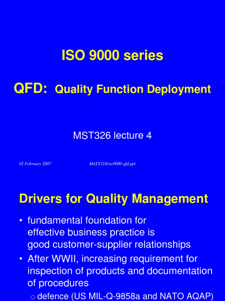 ISO9000 QFD | Iso 9000 | Quality Management