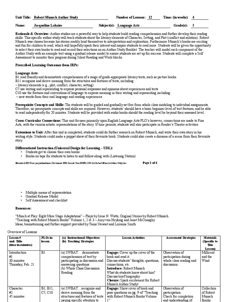 Robert Munsch Author Study | PDF | Reading Comprehension | Reading ...