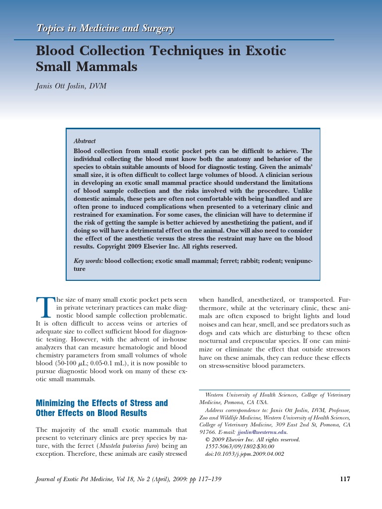 Blood Collection Tech Exotic Small Mammal | PDF