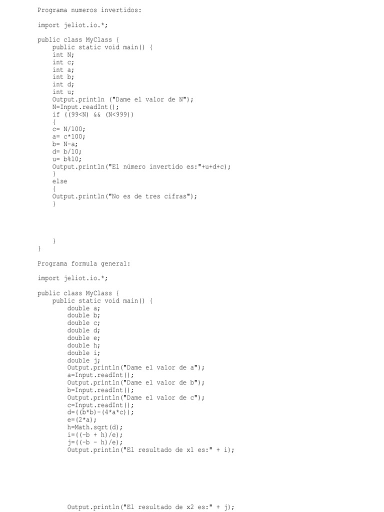 Programas en Java | PDF | Enseñanza de matemática | Informática y ...