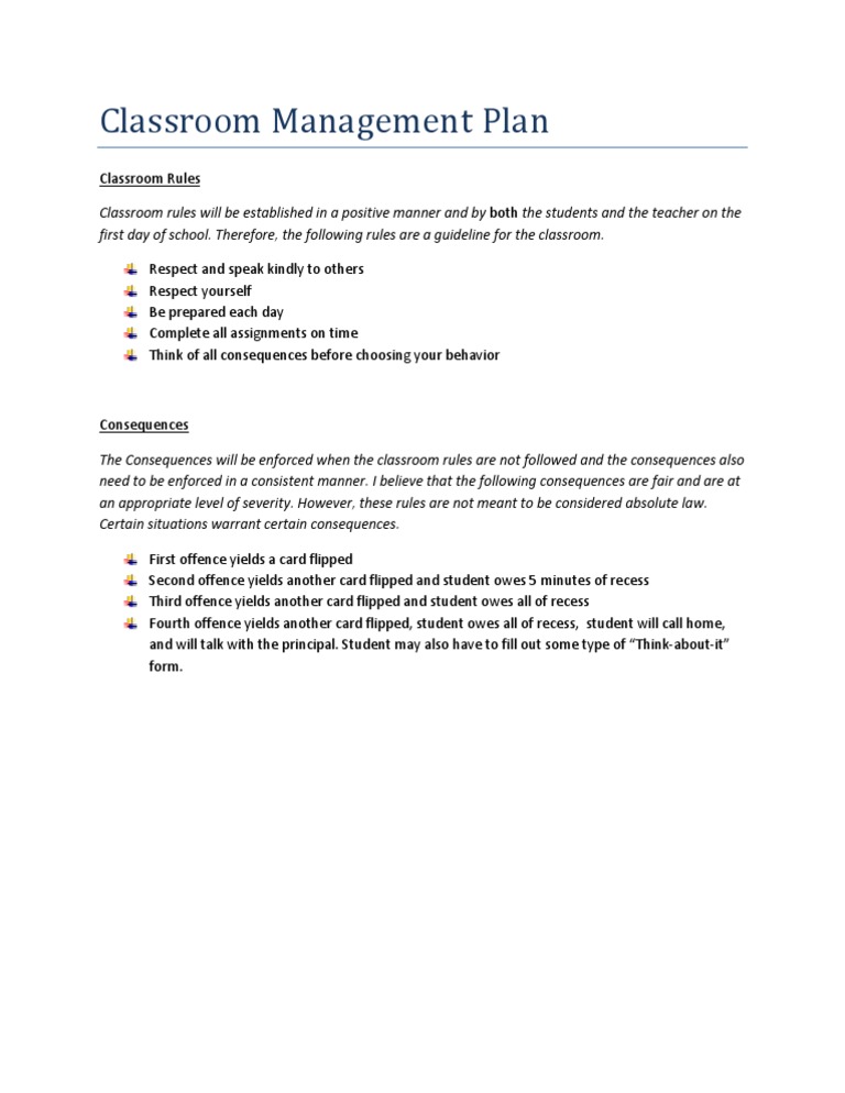 Management Plan | PDF | Classroom Management | Behavior Modification