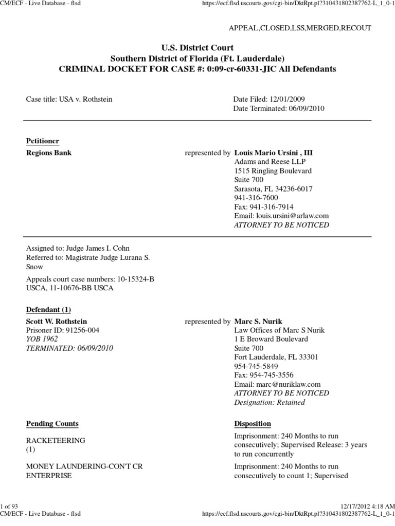 U.S. v. Rothstein, 09-Cr-60331, PACER Docket | PDF | Foreclosure ...