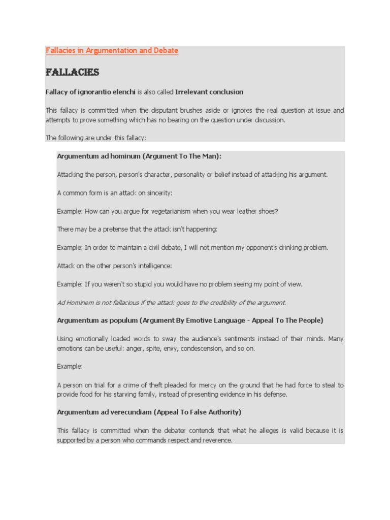 Fallacies in Argumentation and Debate | PDF | Argumentation Theory ...