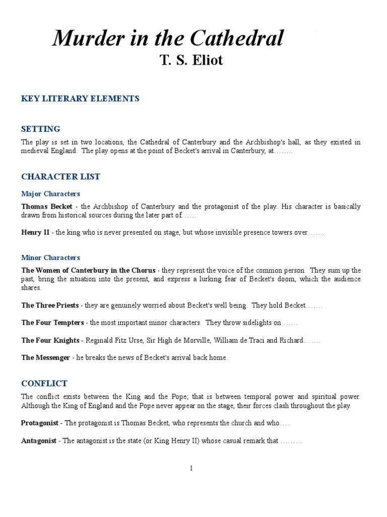 Murder in The Cathedral | PDF | T. S. Eliot | Religion And Belief
