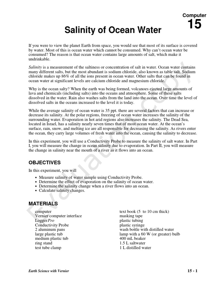 Salinity of Ocean Water | PDF | Seawater | Sodium Chloride