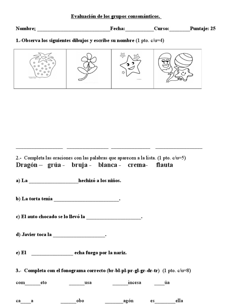 Evaluación de Grupos Consonanticos 2°B | PDF | Ocio | Deportes