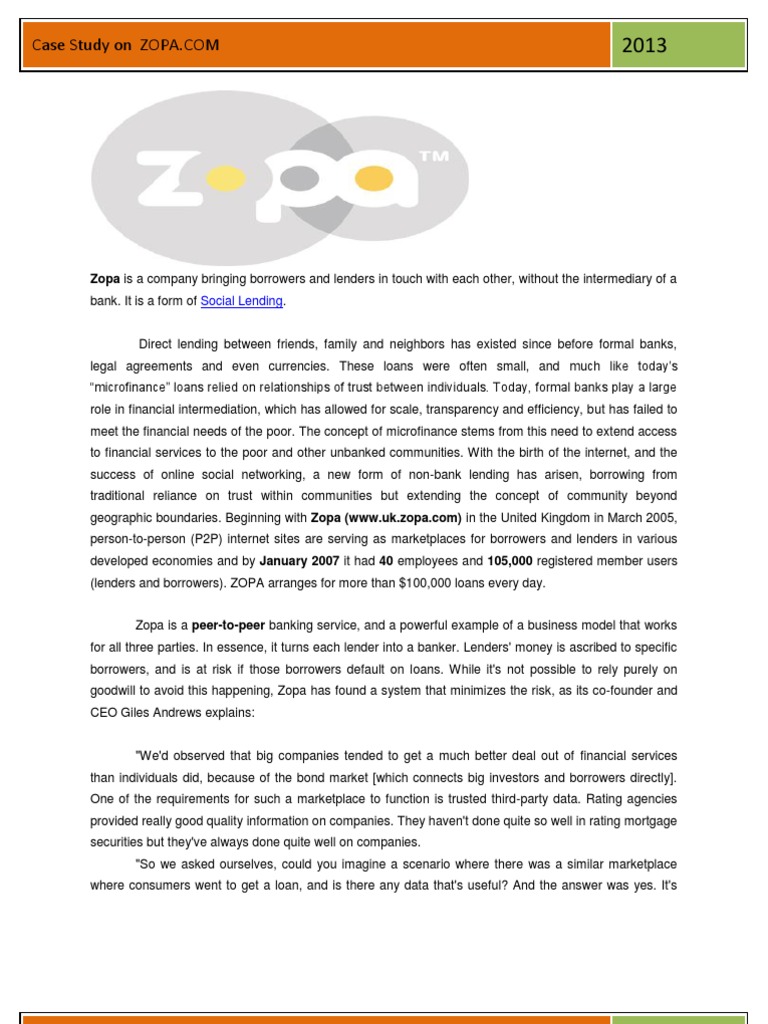 Case Study On Zopa | PDF | Loans | Credit (Finance)